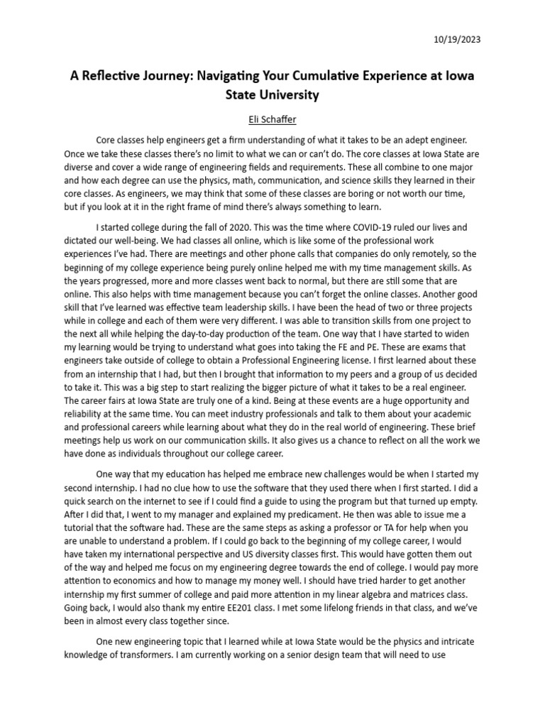 a reflective journey navigating your cumulative experience at iowa ...