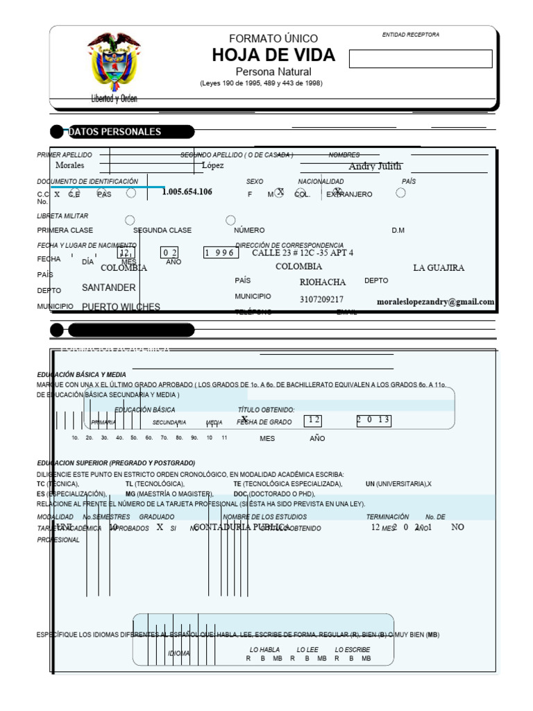 X1 Formato Unico Hoja De Vida Persona Gobierno Pdf