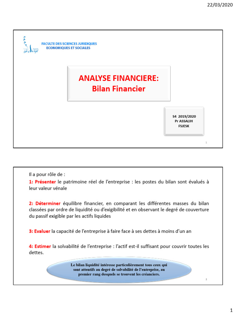 Bilan Financier et Analyse de Liquidité | PDF | Comptabilité | Bilan ...