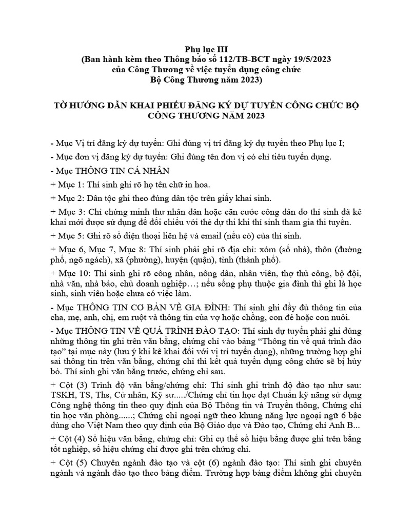 Huong Dan Ghi Phieu Dang Ky D Tuyen C NG CH C N M 2023 1ee20 | PDF