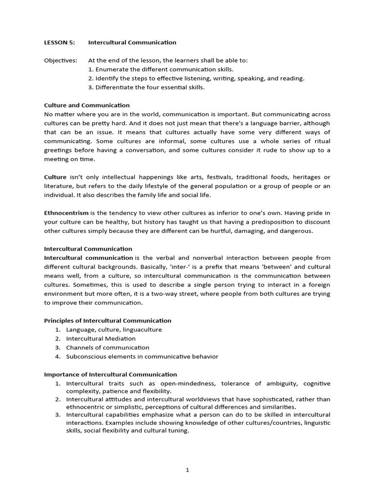 Lesson 5 Intercultural Communication | Download Free PDF | Communication | Cross Cultural ...