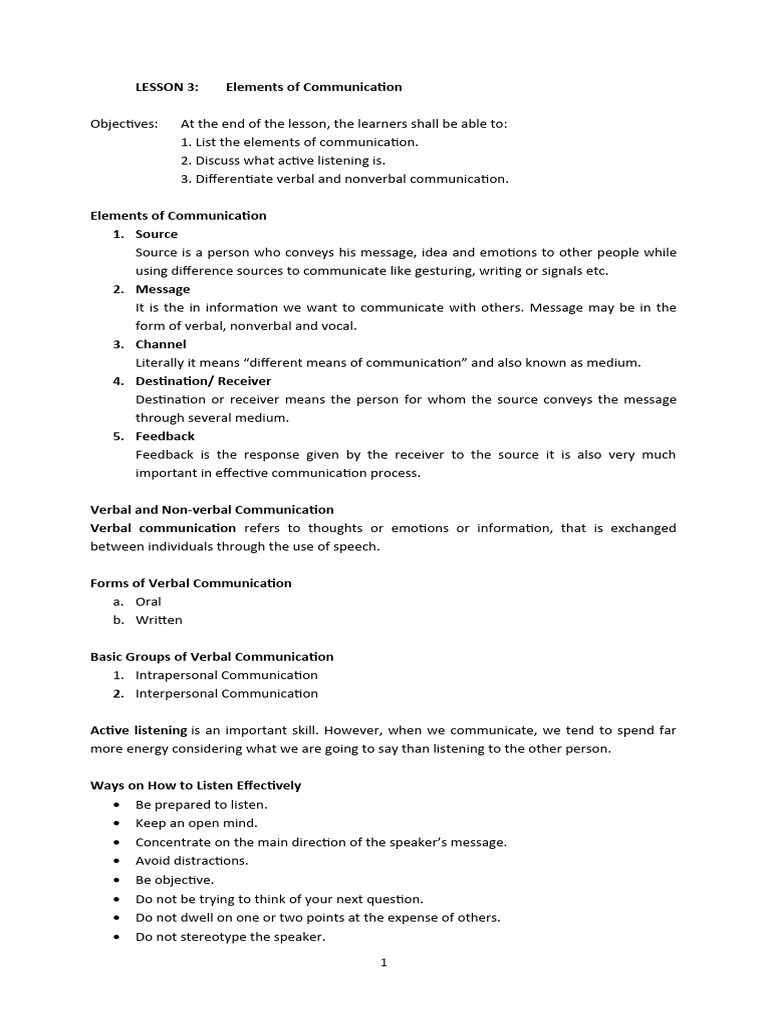 Lesson 3 Elements of Communication | PDF