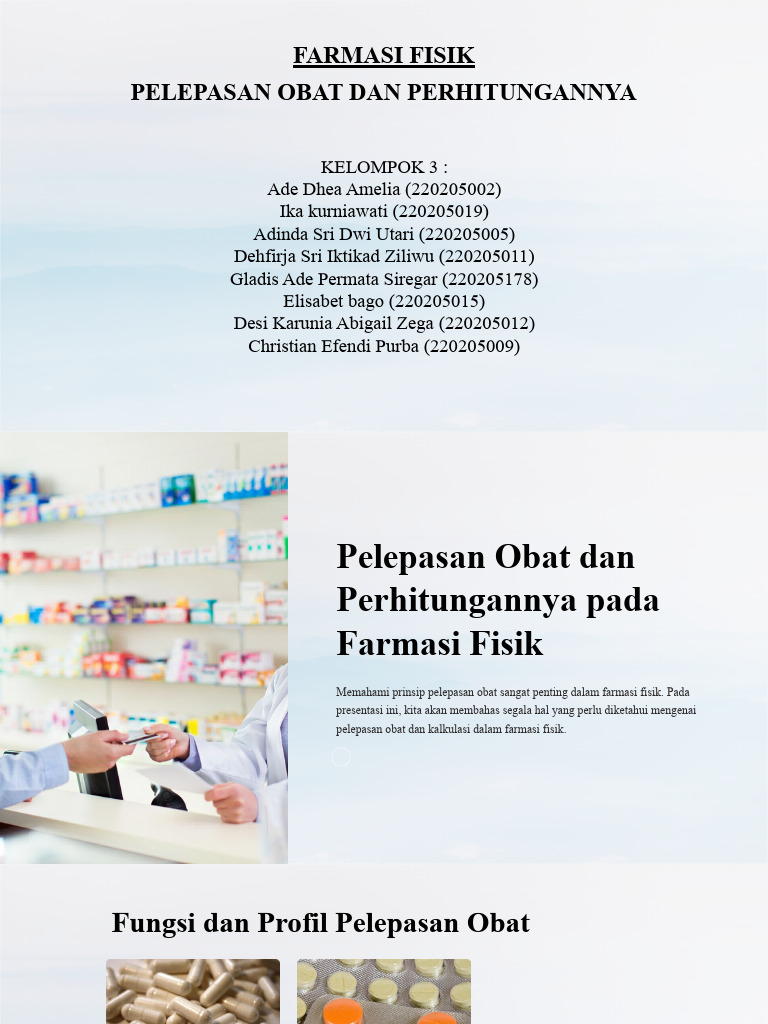 Pelepasan Obat Dan Perhitungannya Pada Farmasi Fisik | PDF