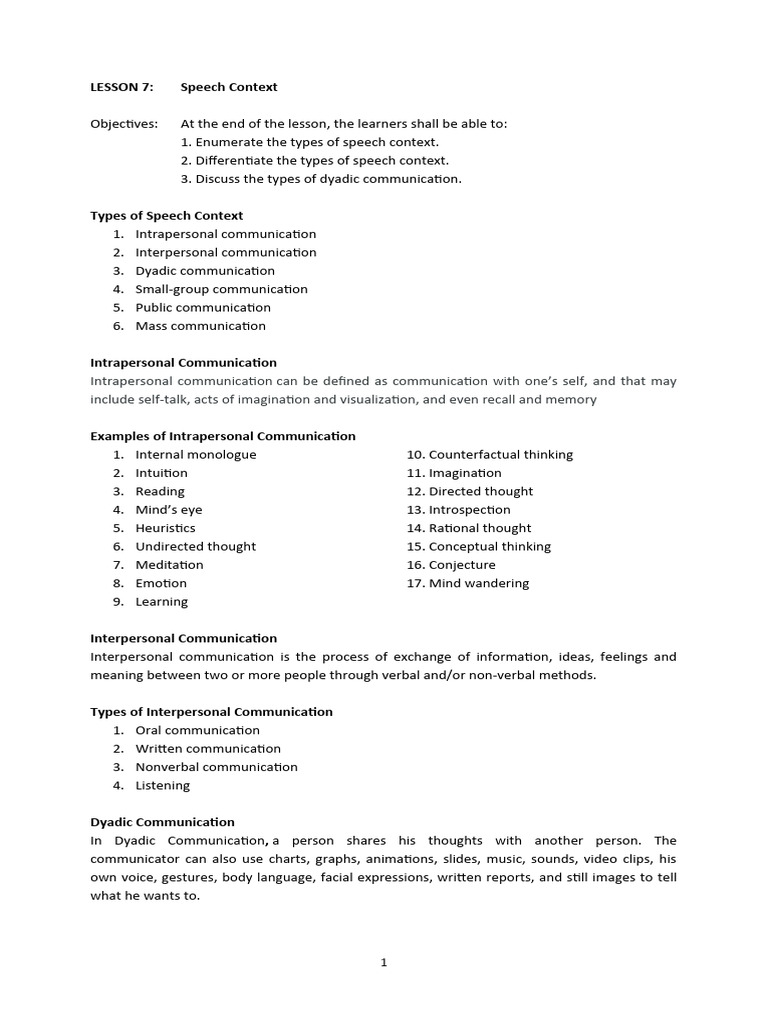 Lesson 7 Speech Context | PDF | Communication | Human Communication
