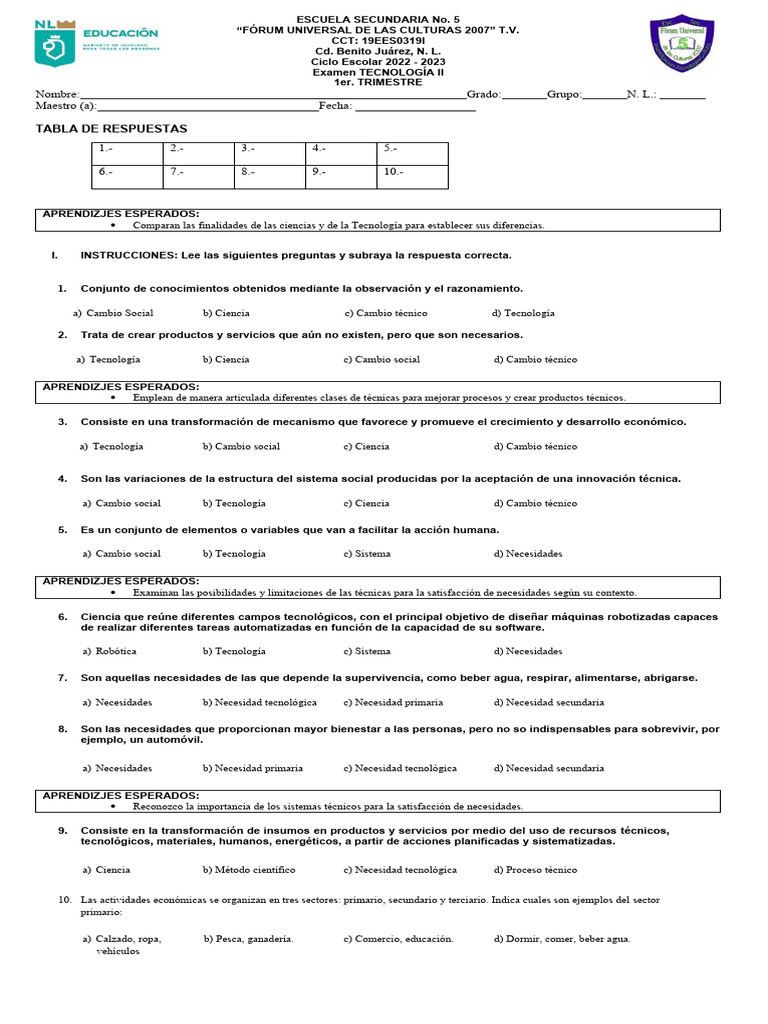 Tec Ii Examen 1er Trim 22-23 | PDF