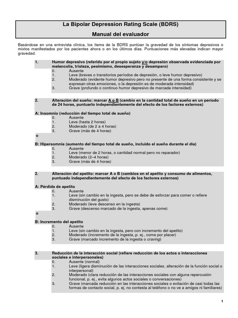Escala BDRS para Depresión Bipolar | PDF | Depresión (estado de ánimo ...
