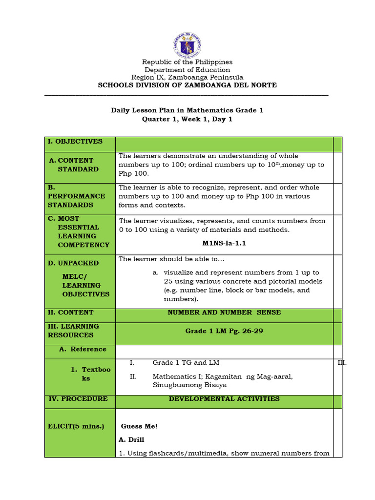 Math 1 Q1 W1 D1 | PDF | Learning | Cognitive Psychology