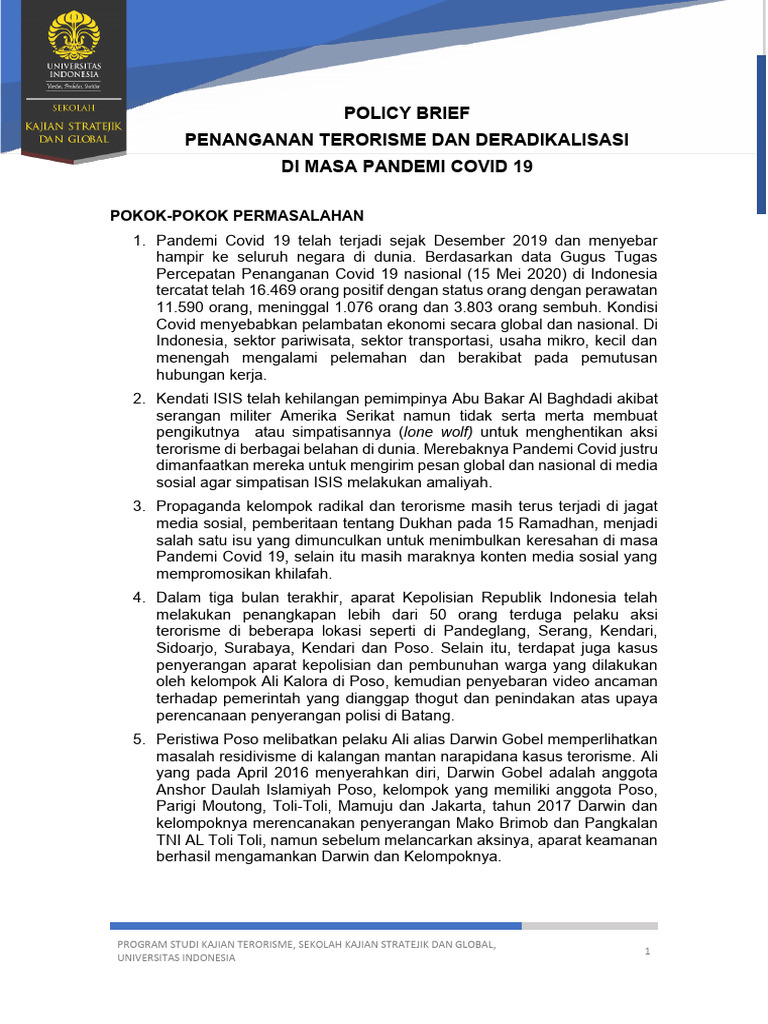 Policy Brief - Kajian Terorisme - Penanganan Terorisme Dan ... Policy Brief - Kajian Terorisme - Penanganan Terorisme Dan ...