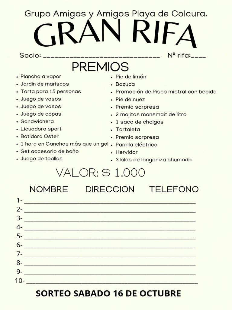 Rifa | PDF | Cocina, comidas y vino