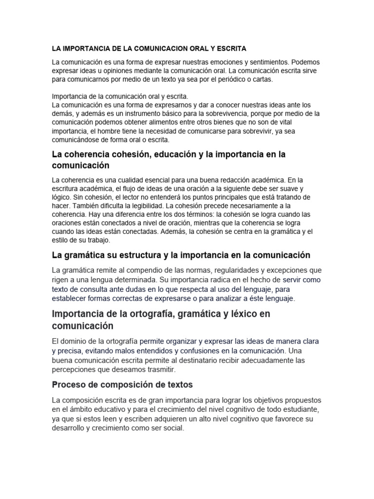 La Importancia de La Comunicacion Oral y Escrita | Descargar gratis PDF | Comunicación | Habla