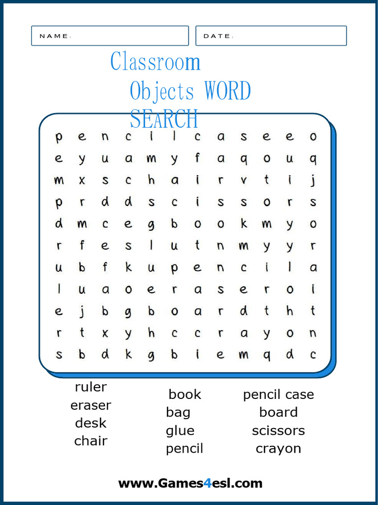 Classroom Objects Worksheet 3 | PDF