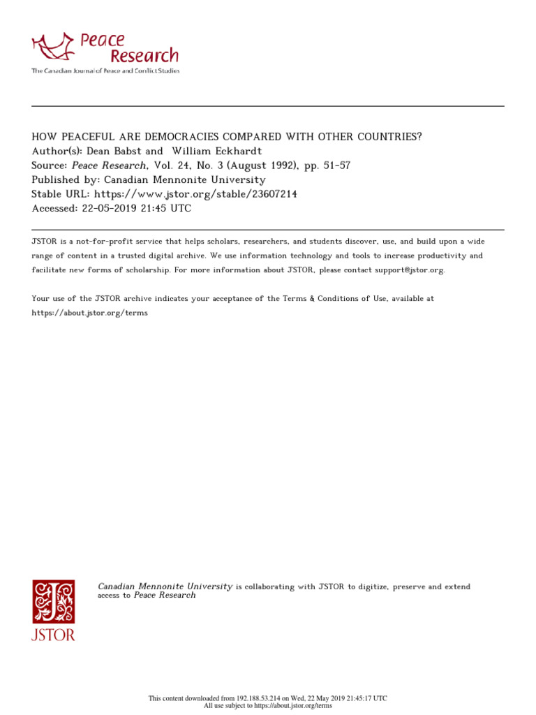 Peacefulness of Democracies vs. Non-Democracies | PDF | Democracy ...