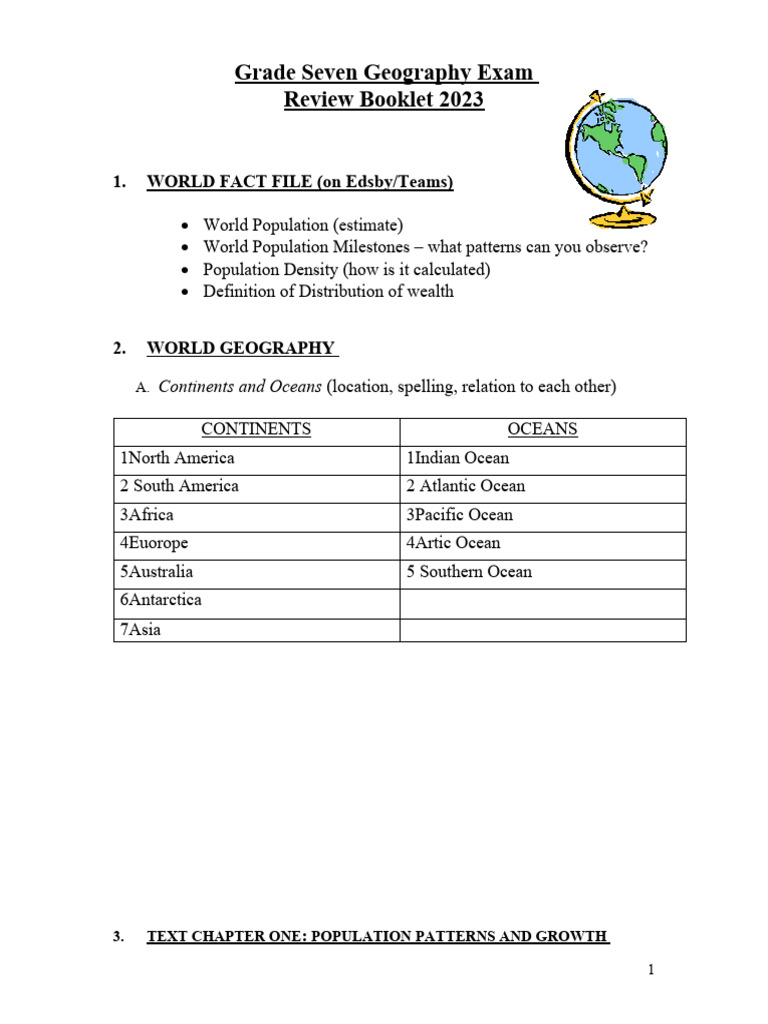 Grade 7 Geography Exam Review 2023 | PDF | Economic Growth | Oceans