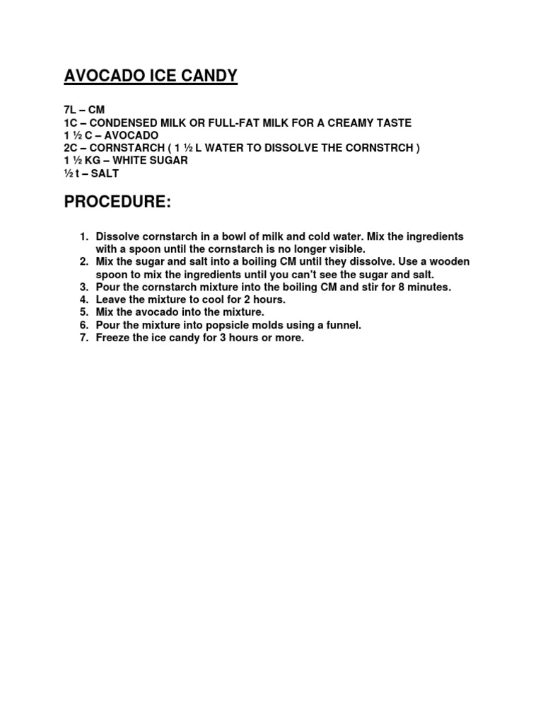 Avocado Ice Candy | PDF