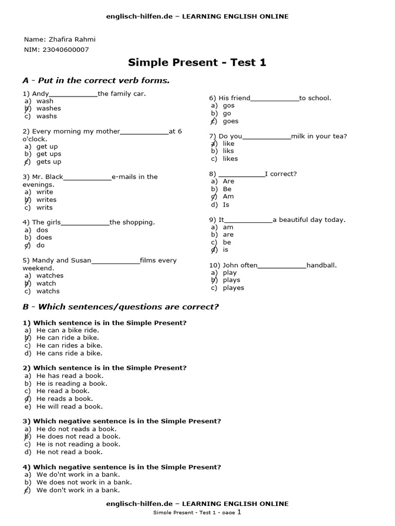 Tugas Simple Present 1 Pdf