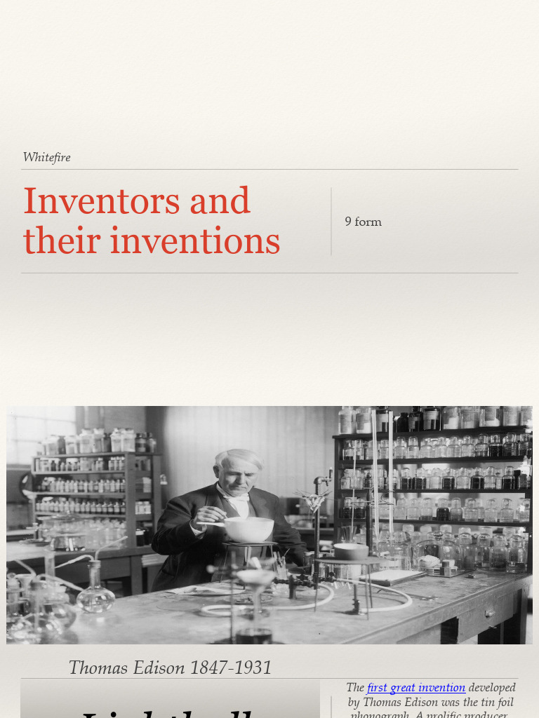 Inventors and Their Key Inventions | PDF | Thomas Edison | Apple Inc.