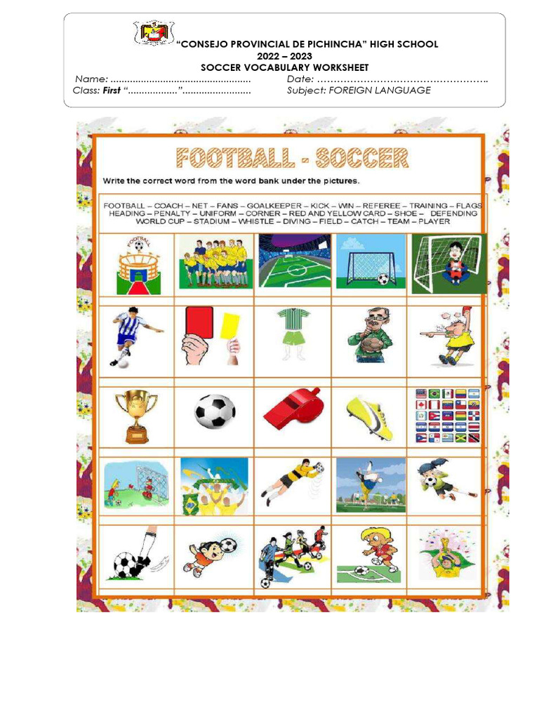 2nd. Partial Project - Soccer Vocabulary | PDF