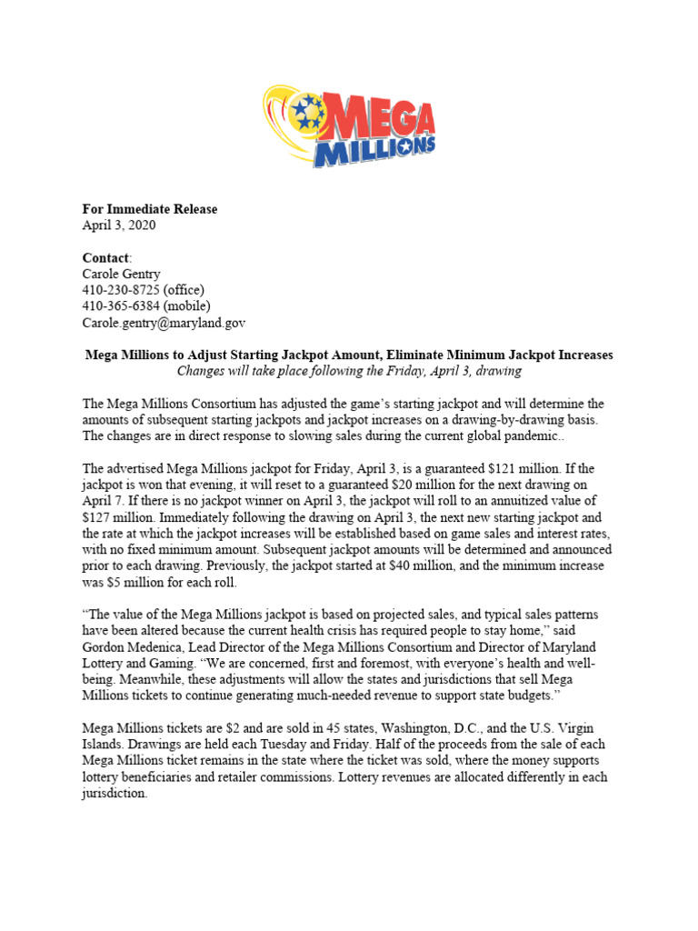 Changes Mega Millions Minimums Press Release | PDF Changes Mega Millions Minimums Press Release | PDF