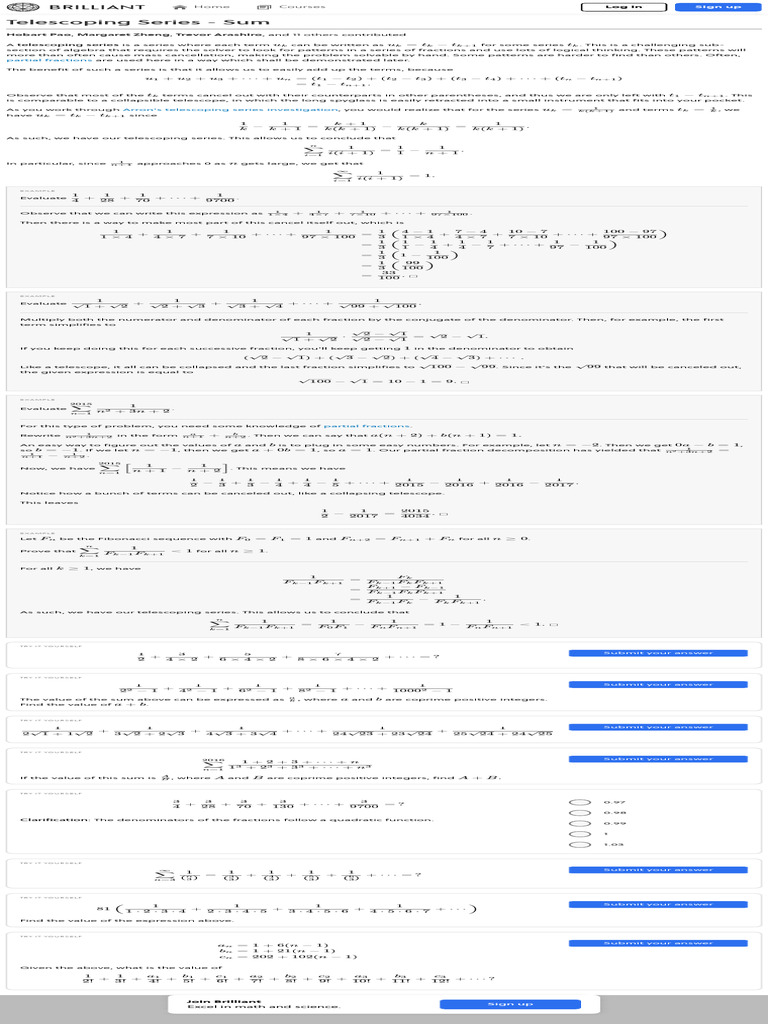 Telescoping Series - Sum Brilliant Math & Science Wiki | PDF | Abstract Algebra | Algebra
