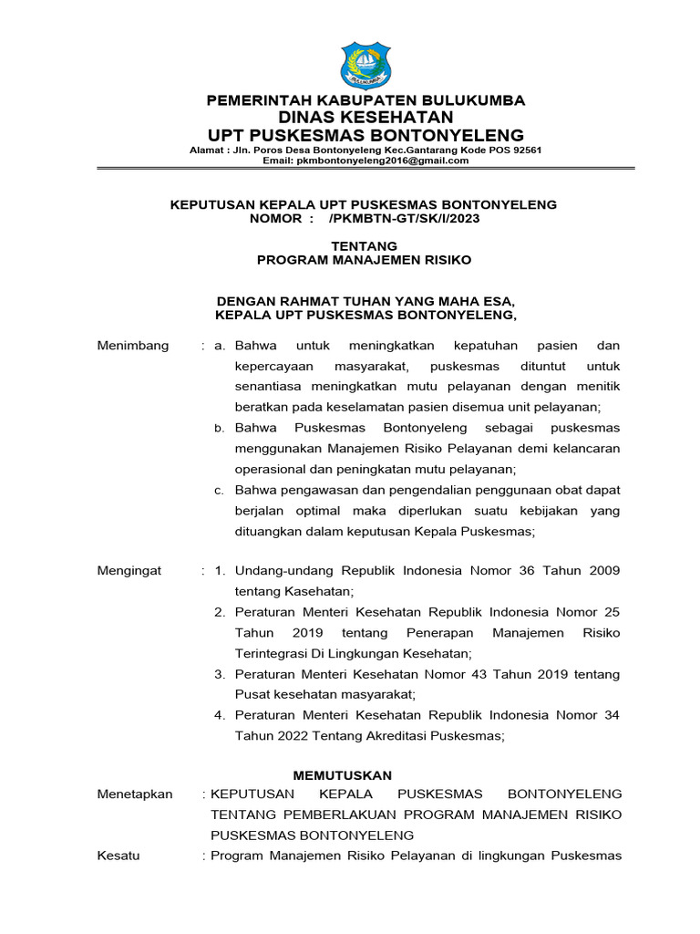 SK Program Manajemen Risiko | PDF