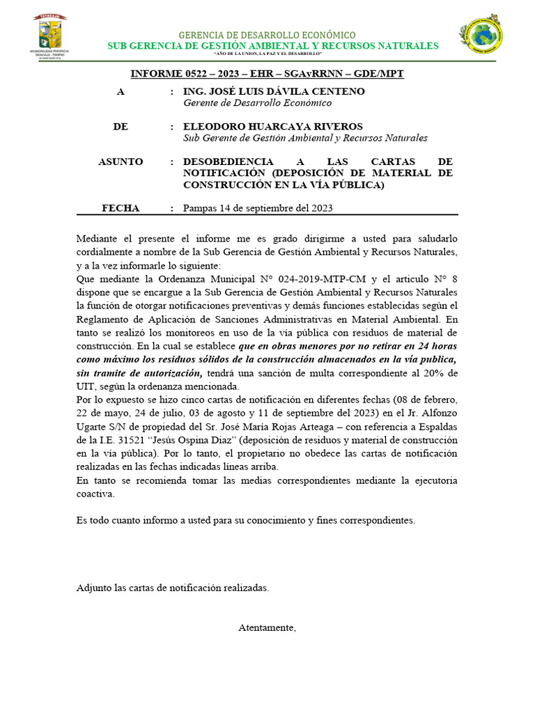 Informe Carta de Notificación | PDF