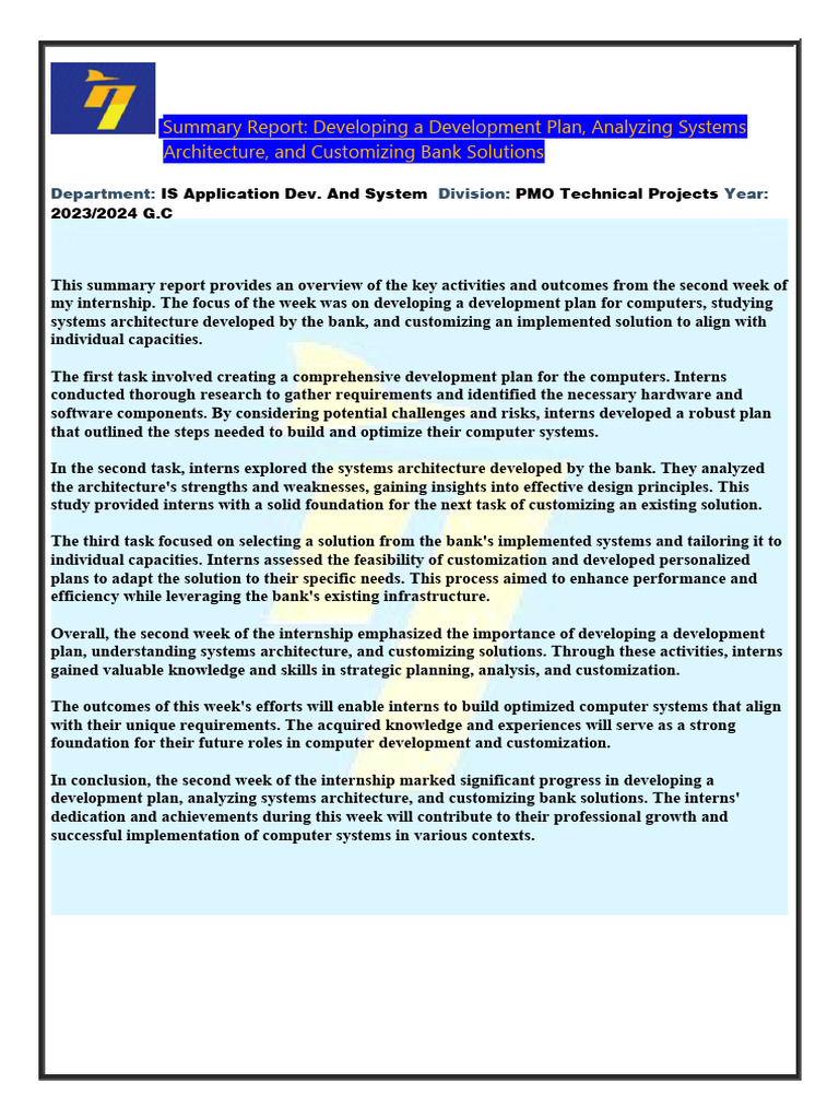 Internship Summary Report Week2 Pdf System Computing 