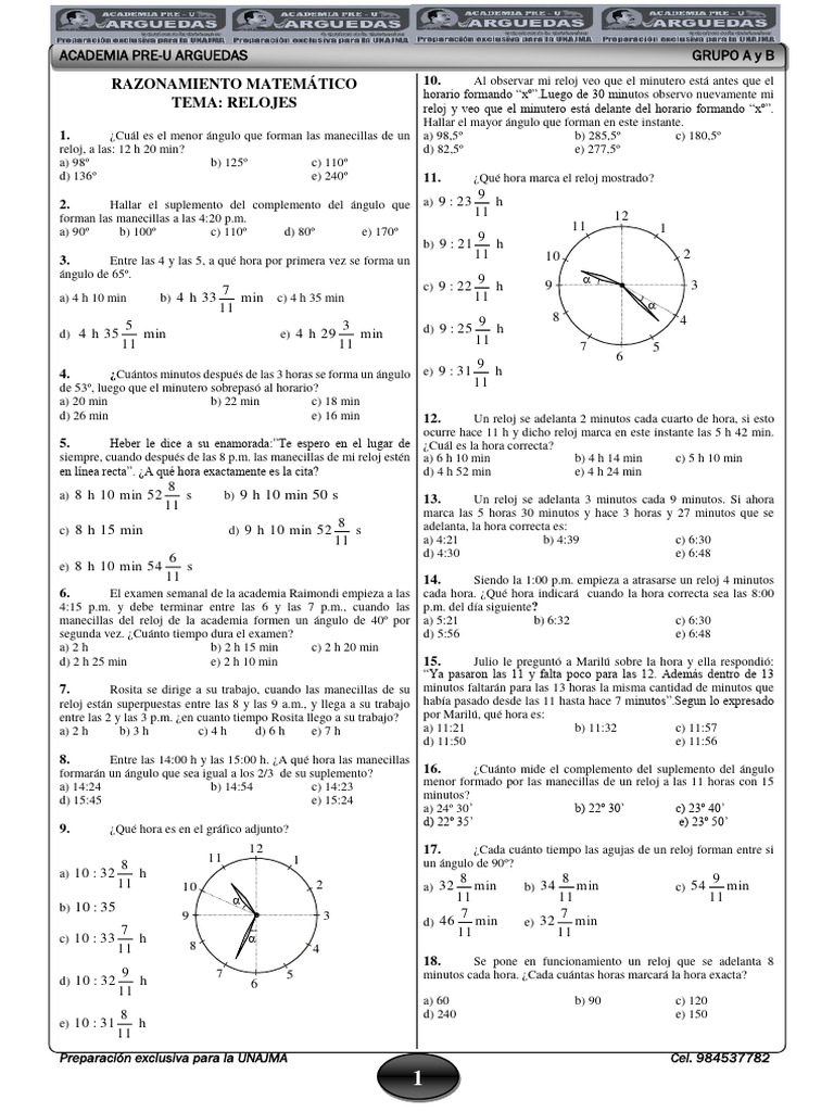 Material Adicional Rm. Relojes (Sistema Arguedas) | PDF