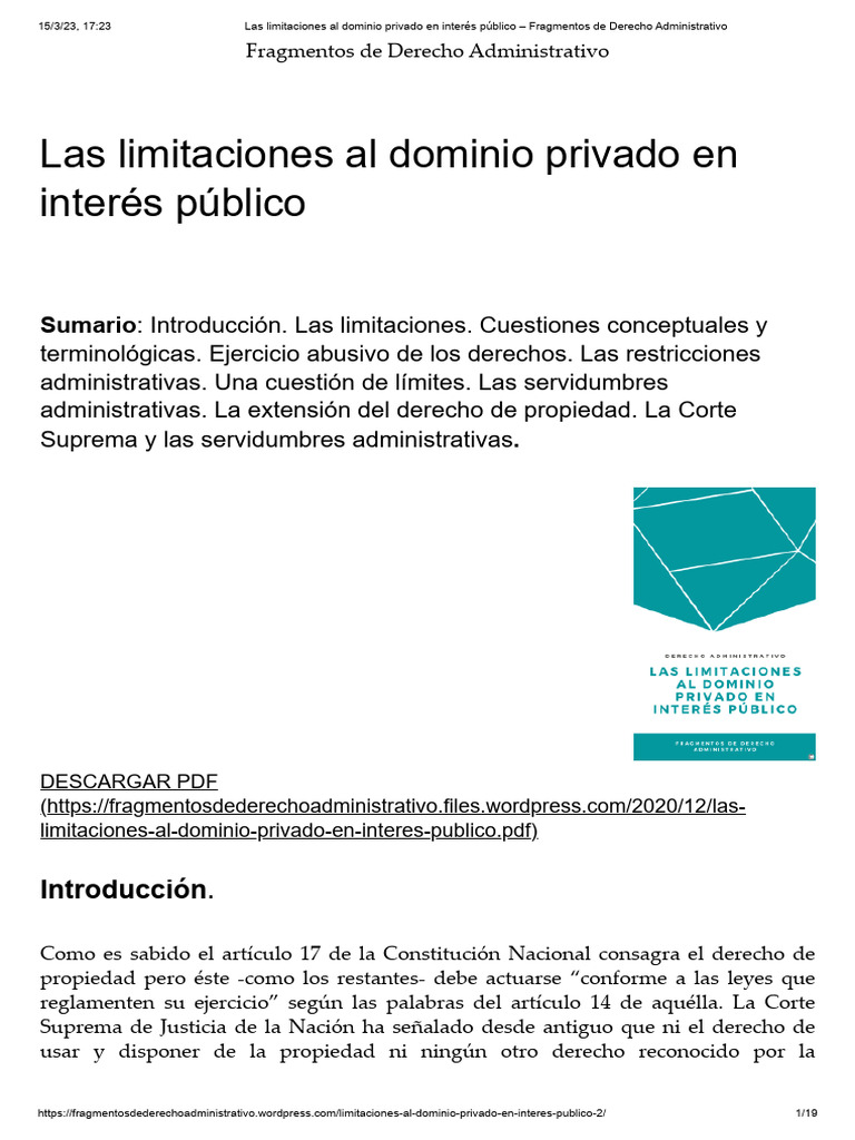 Las limitaciones al dominio privado en interés público – Fragmentos de ...