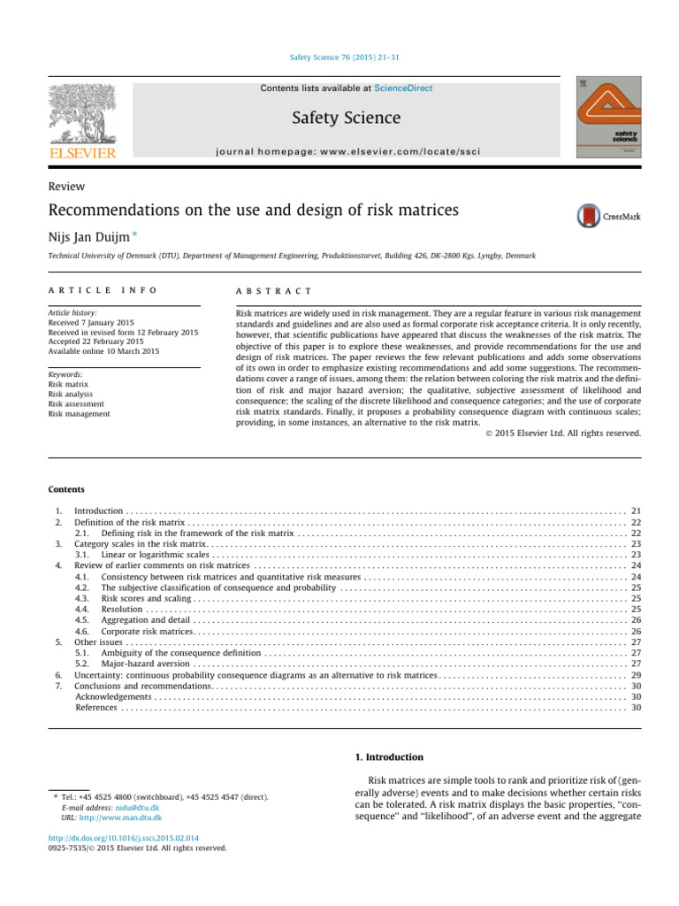 Safety Science: Nijs Jan Duijm | PDF | Risk | Matrix (Mathematics)