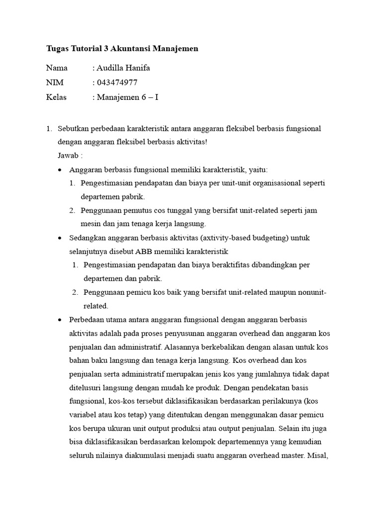 Tugas Tutorial 3 Akuntansi Manajemen | PDF