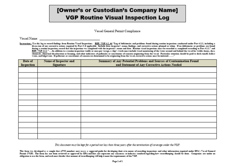 6 VGP Routine Visual Inspection Log | PDF | Environment Of The United ...