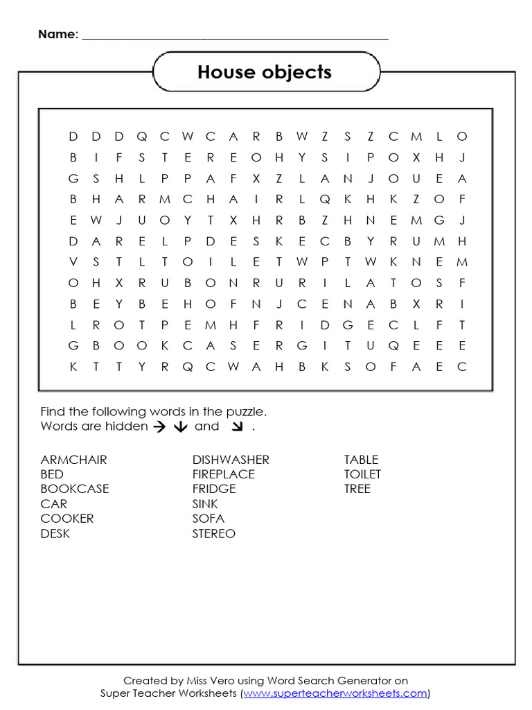Household Word Search Puzzle | PDF | Language Arts & Discipline | Home ...