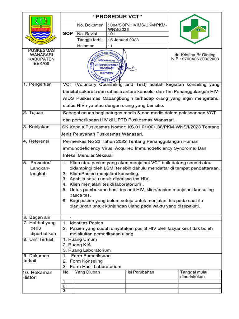 Sop Prosedur VCT | PDF | Pengembangan Diri | Kesehatan Holistik