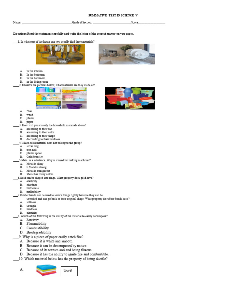 Summative Test in Science V | PDF