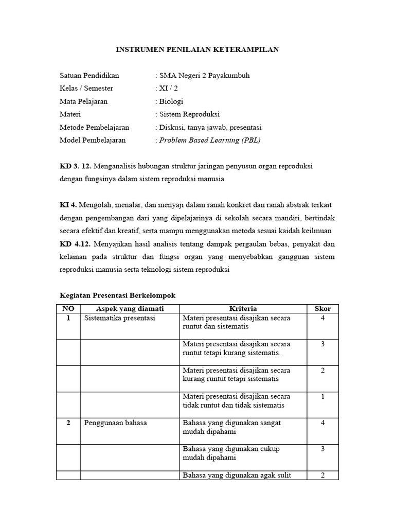 INSTRUMEN PENILAIAN KETERAMPILAN | PDF