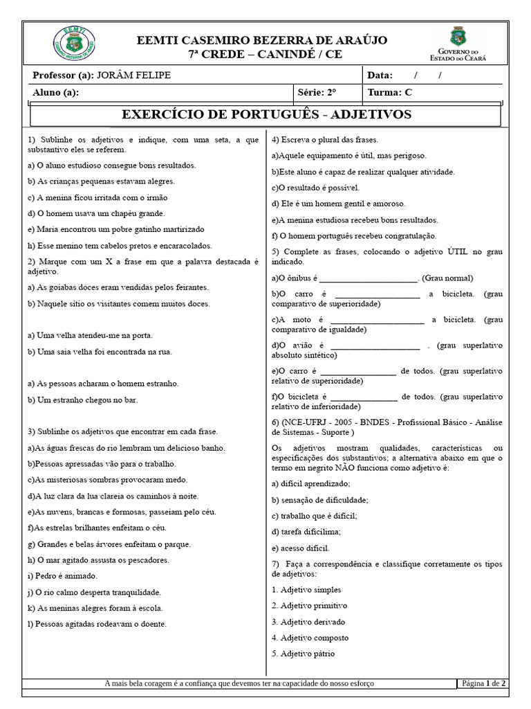 Atividade Adjetivo 2C | PDF