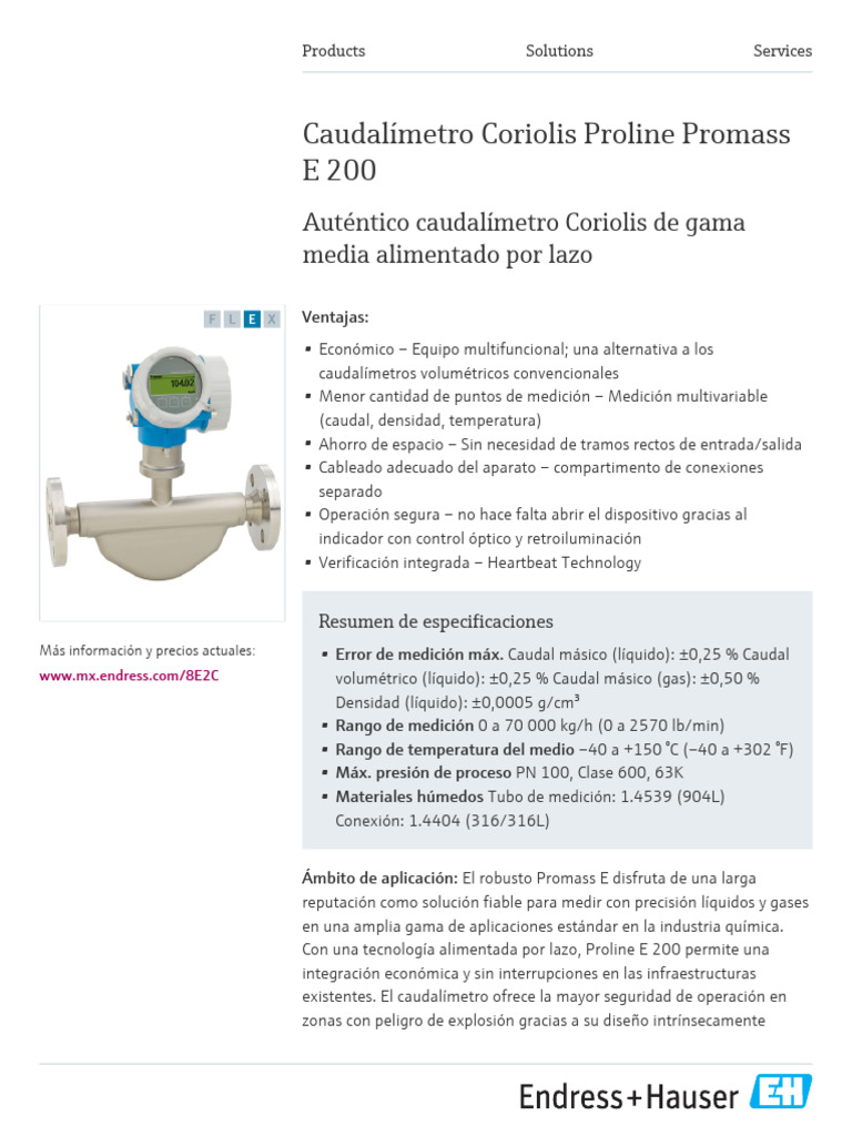 Endress-Hauser Proline Promass E 200 8E2C ES | PDF | Medición de flujo ...