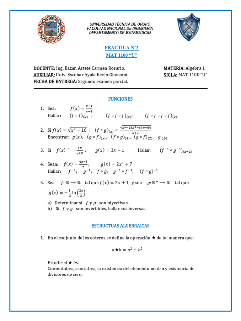 Practica N°2. Mat 1100 U | PDF