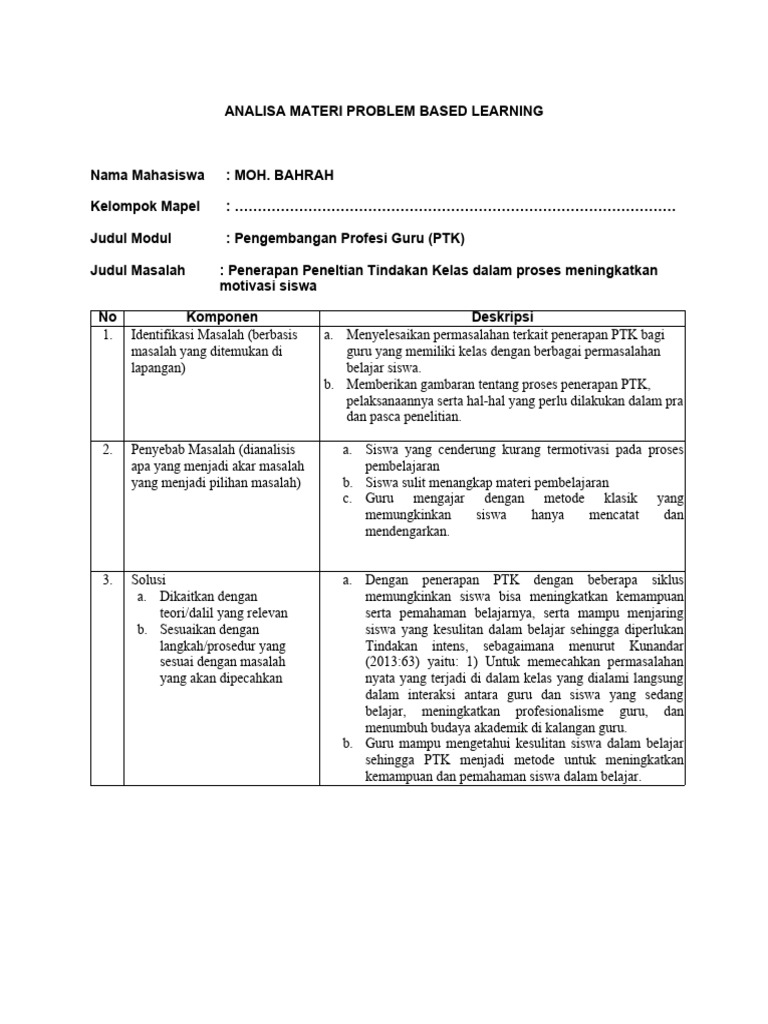 Analisa Materi - Problem Based Learning | PDF