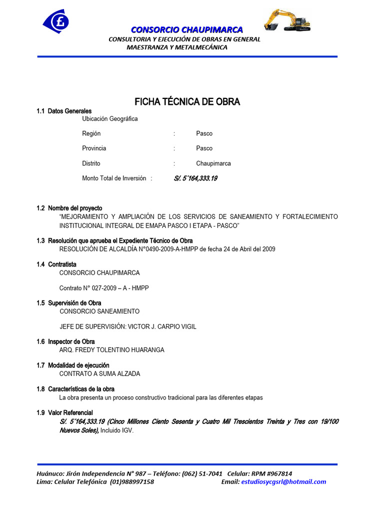 FICHA TÉCNICA DE OBRA | PDF