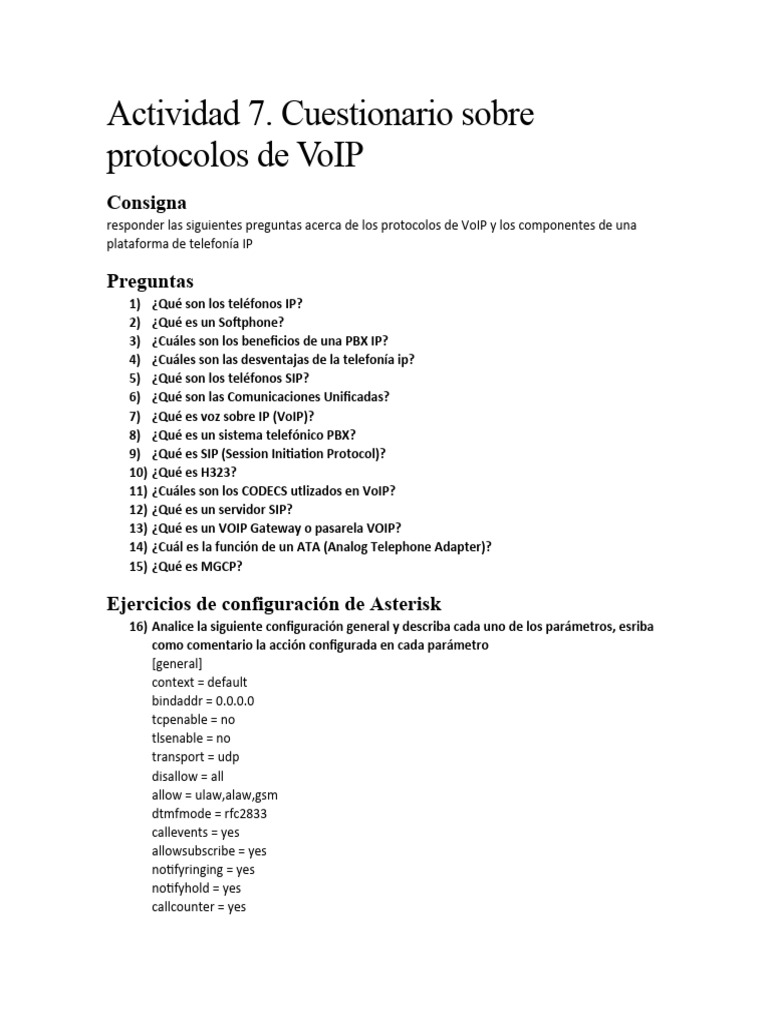 Actividad 7. Cuestionario Sobre Protocolos de VoIP | PDF