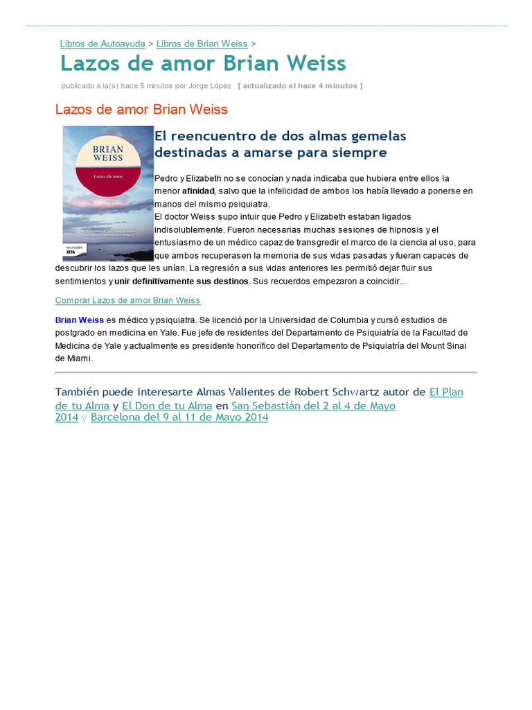 Lazos de amor Brian Weiss | PDF