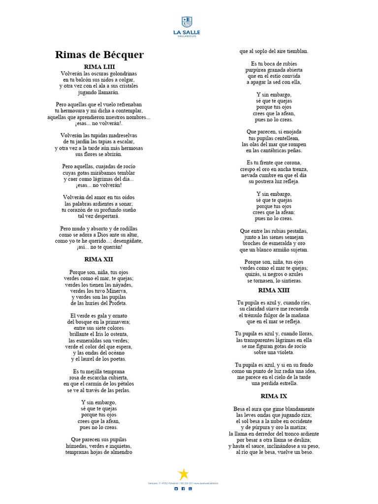 Rimas de Bécquer Lengua 4º ESO 2015-16 | PDF | Ligero