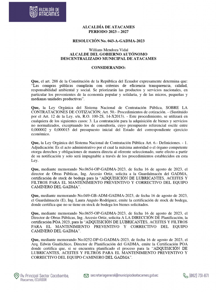 RESOLUCION-DE-ADJUDICACION | PDF | Presupuesto | Documentos legales