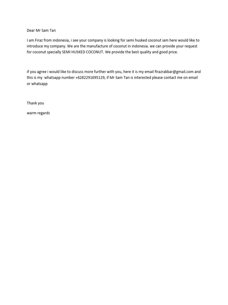 Semi Husked Coconut Supplier Offer | PDF | Self-Improvement