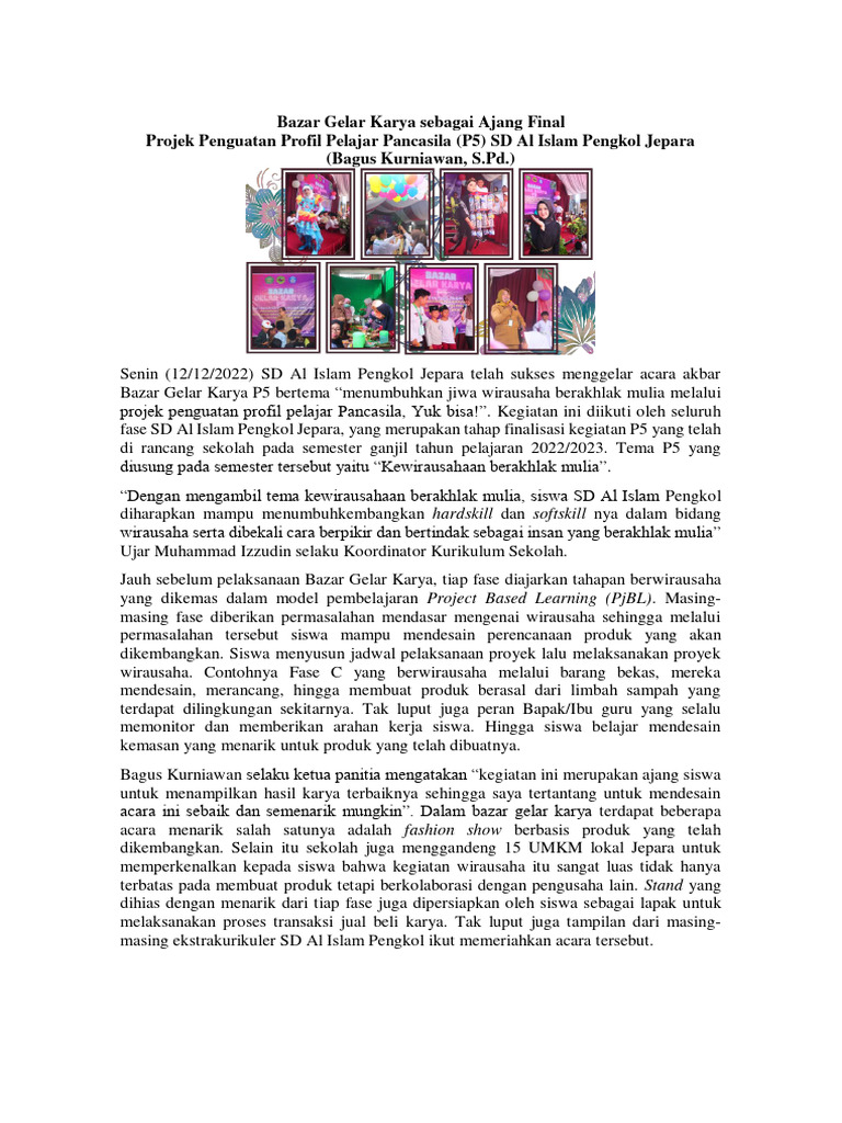 Contoh Artikel Popular Tentang p5 Kewirausahaan | PDF