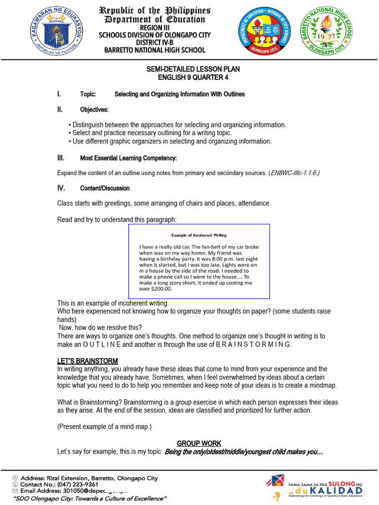 Semi-DLP Outlining | PDF | Brainstorming | Thought