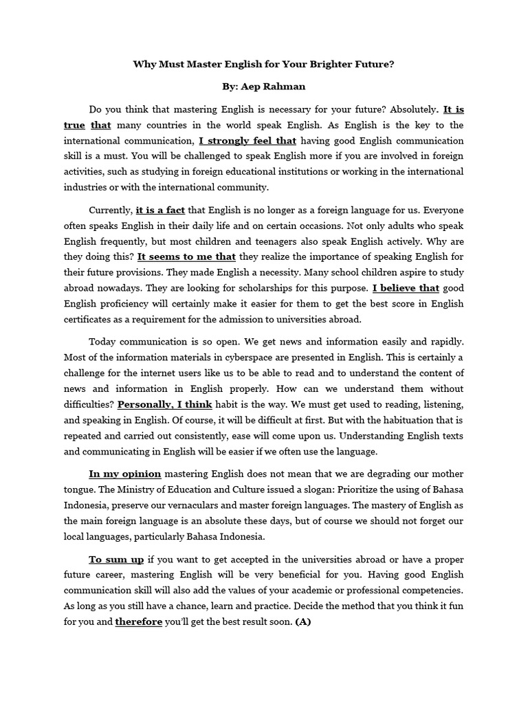 Why Must Master English For Your Brigter Future (Writing Example) | PDF ...