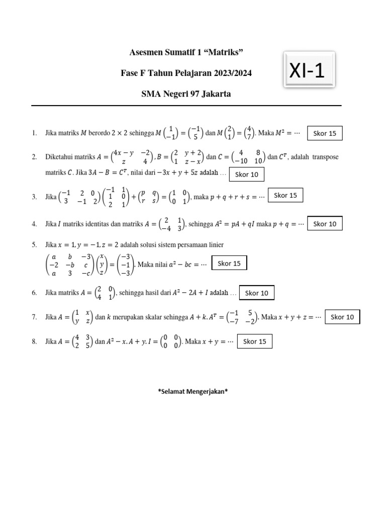 Matriks Asesmen Kelas 11 SMA | PDF