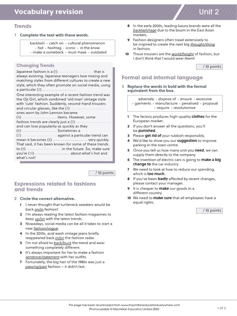 C1 U2 Vocabulary Revision Pdf